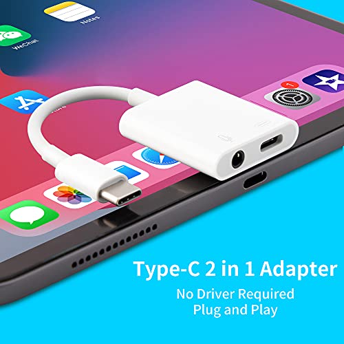 USB C to 3.5mm Audio Adapter, USB C Headphone Adapter and PD 60w Charger USB-C to Headphone Jack Adapter with Hi-Fi DAC Chip Support Lossless Music For Android iPad pro MacBook Pro/Air M1 M2(White)