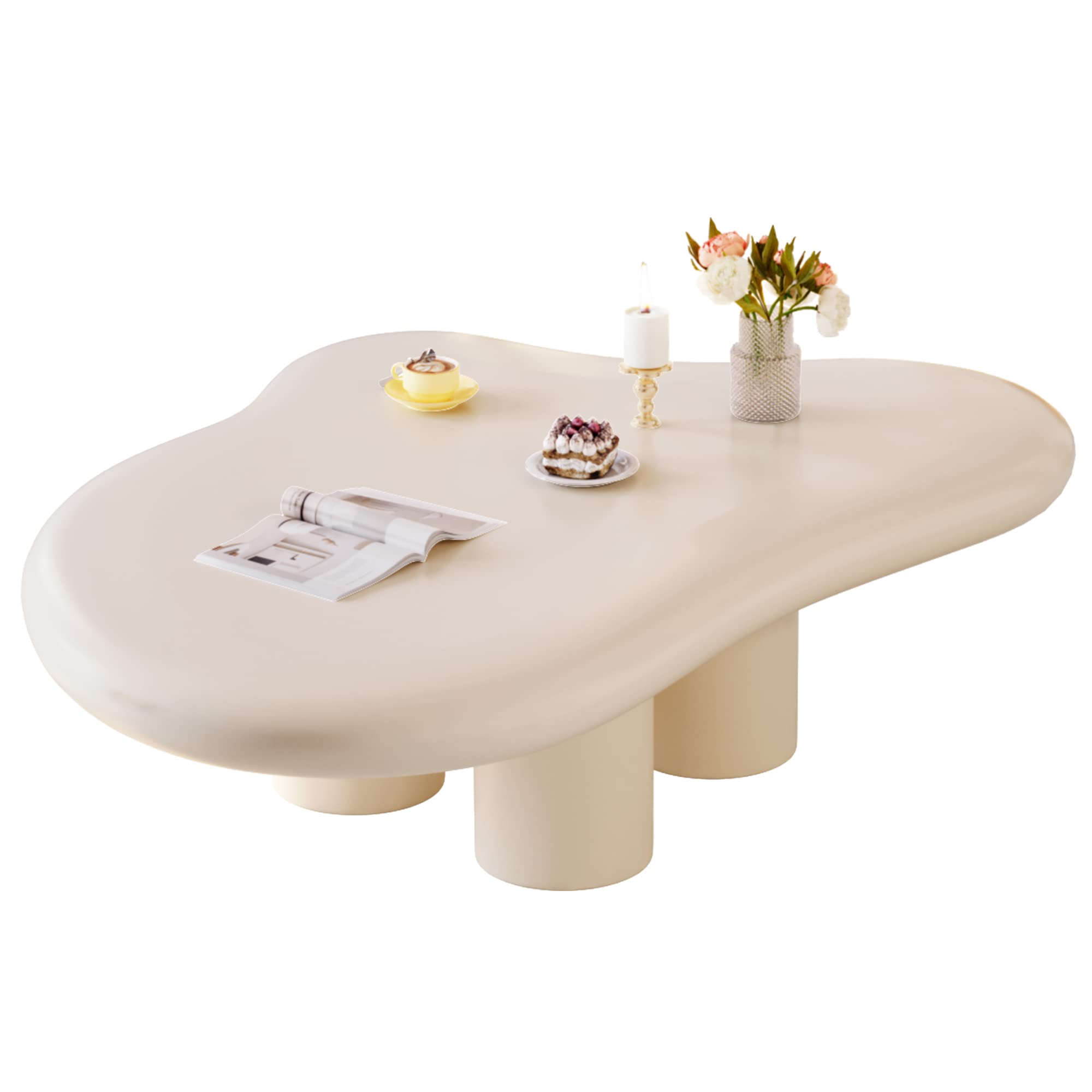 Guyii Cloud Coffee Table, Cute White Modern Tea Table, Irregular Indoor End Table for Living Room, Free Shape with 4 Legs, 41.02 Inches