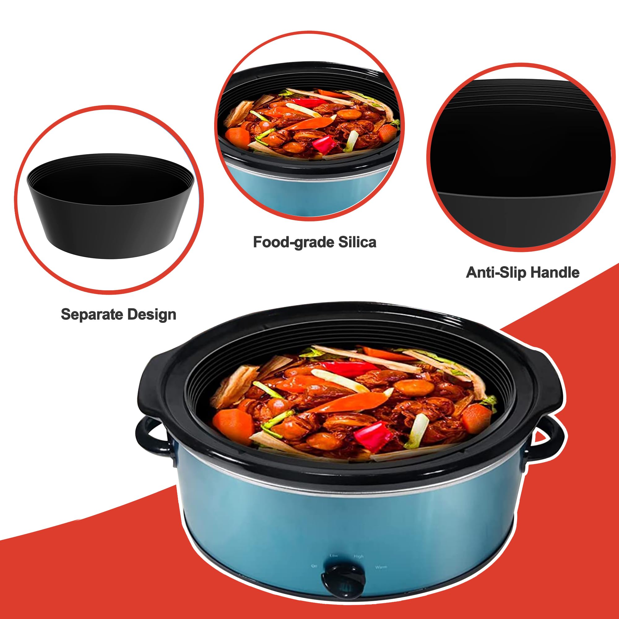 Slow Cook Silicone Liners, 7 Qt Crockpot and Slow Cook Compatible, BPA Free - Easy Cleanup Dishwasher, 7 Quart Fit with Crock Pot Black Liners Leakproof Dishwasher Safe Cooking Liner (Black)