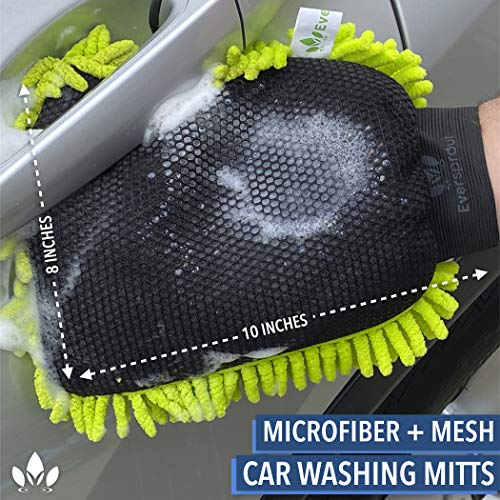 EVERSPROUT Dual-Sided Car Wash Mitts (2-Pack) | Never-Scratch, Ultra-Soft Microfiber & Sponge-Mesh Side for Scrubbing | Machine Washable | Premium Quality | Perfect for Car, Truck, Vehicle, RV, Boat
