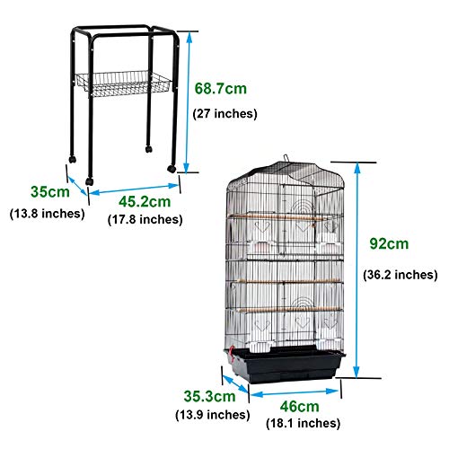 YJJT Bird House Pole Bird Cages for Parakeets - Black Bird Nest Aviary Habitat for Outside Hanging - Bird Bath for Cage Indoor Breeding Fun, Spacious Enough, Easy to Clean, Decor Metal Wall