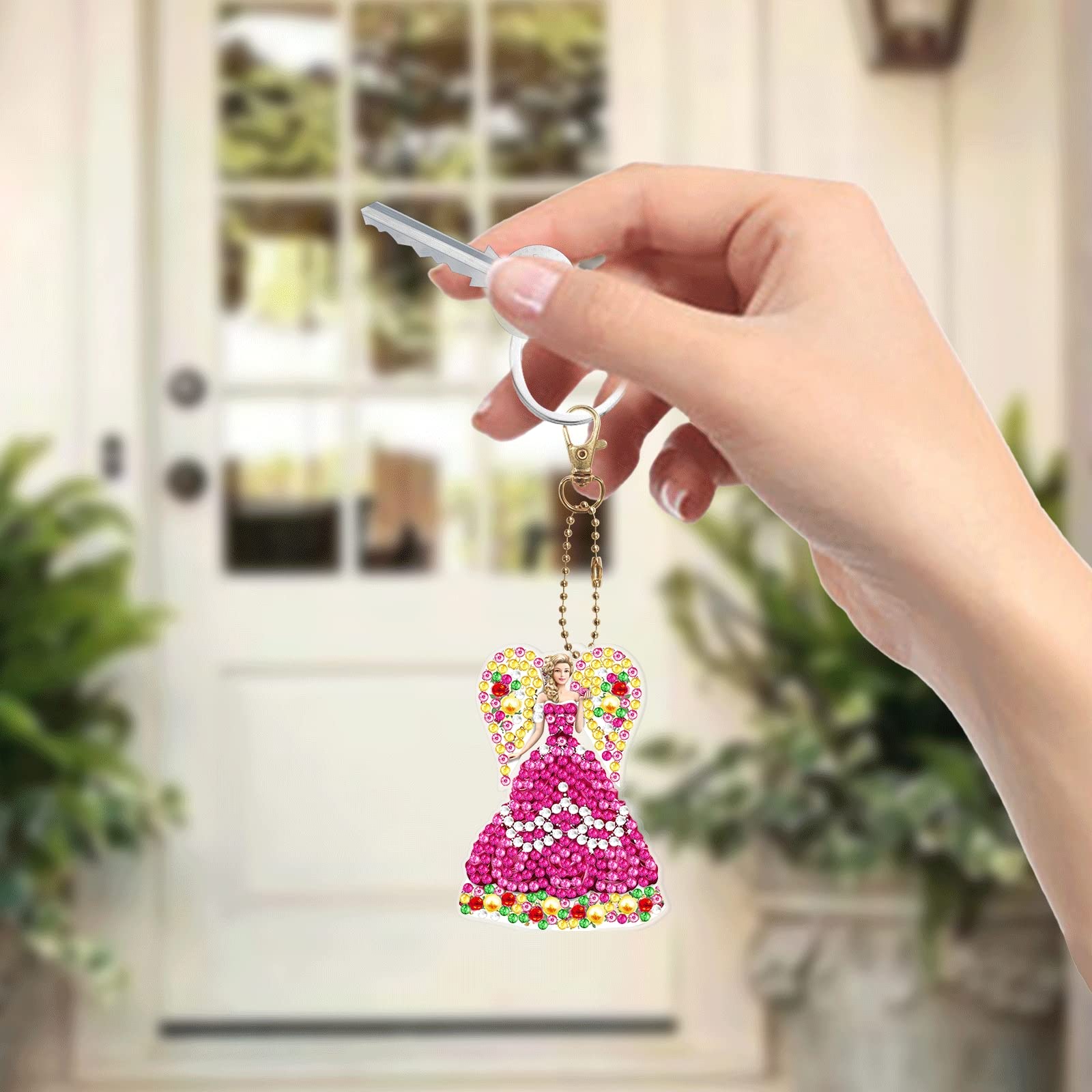 LUSandy 6pcs DIY 5D Angel Lady Diamond Painting Keychain Kits Double Sided Special Shape Lady Diamond Art Key Chain Key Ring Set for Backpack Shoulder Bag Accessories Adults and Kids
