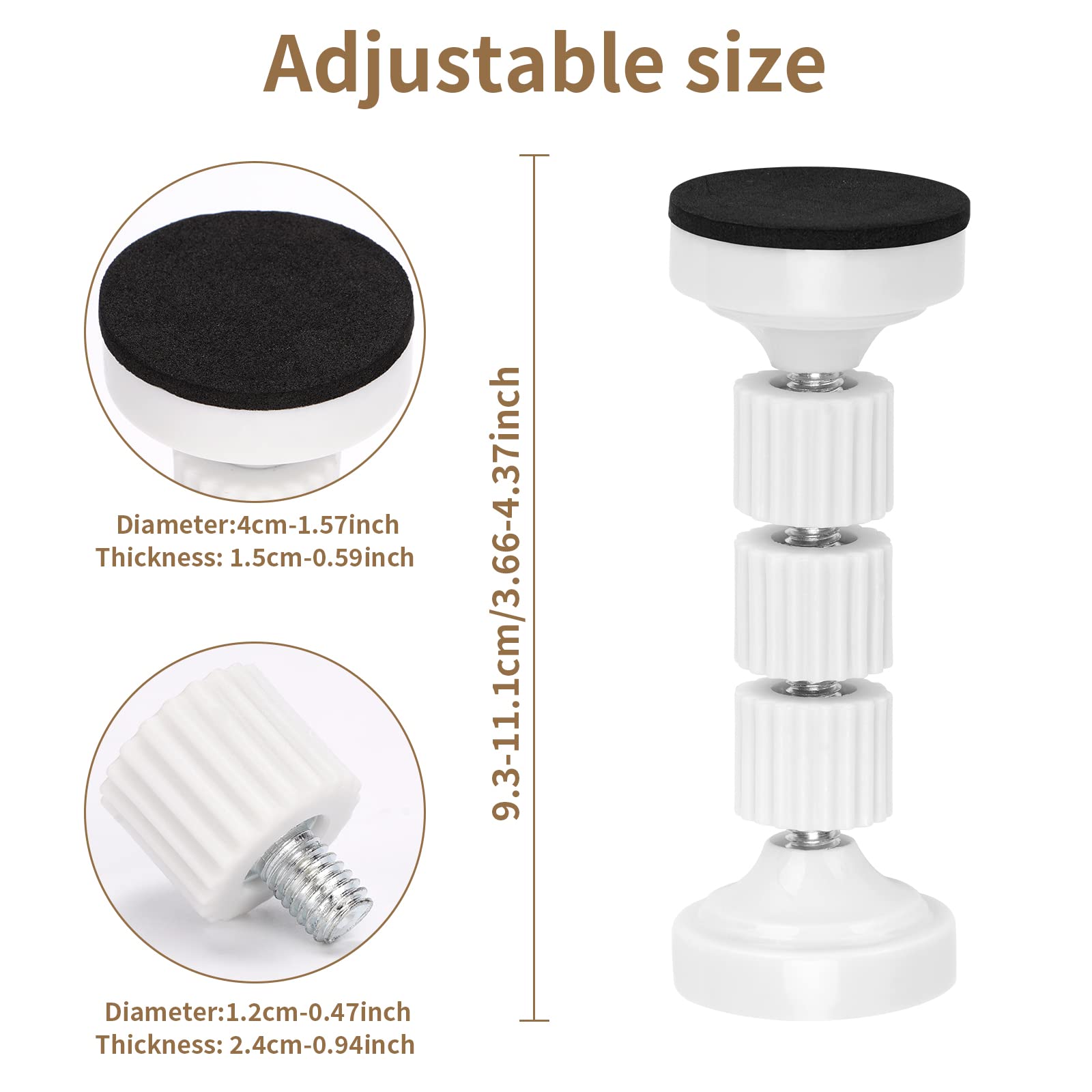Purkyoolar 2pcs Adjustable Bed Frame Anti Shake Tool, Headboard Stopper, Headboard Bumper No More Creaking, Suitable for Room Doors,beds, cabinets, Sofas (White, 3.66-4.37inch)
