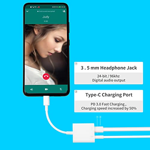 USB C to 3.5mm Audio Adapter, USB C Headphone Adapter and PD 60w Charger USB-C to Headphone Jack Adapter with Hi-Fi DAC Chip Support Lossless Music For Android iPad pro MacBook Pro/Air M1 M2(White)