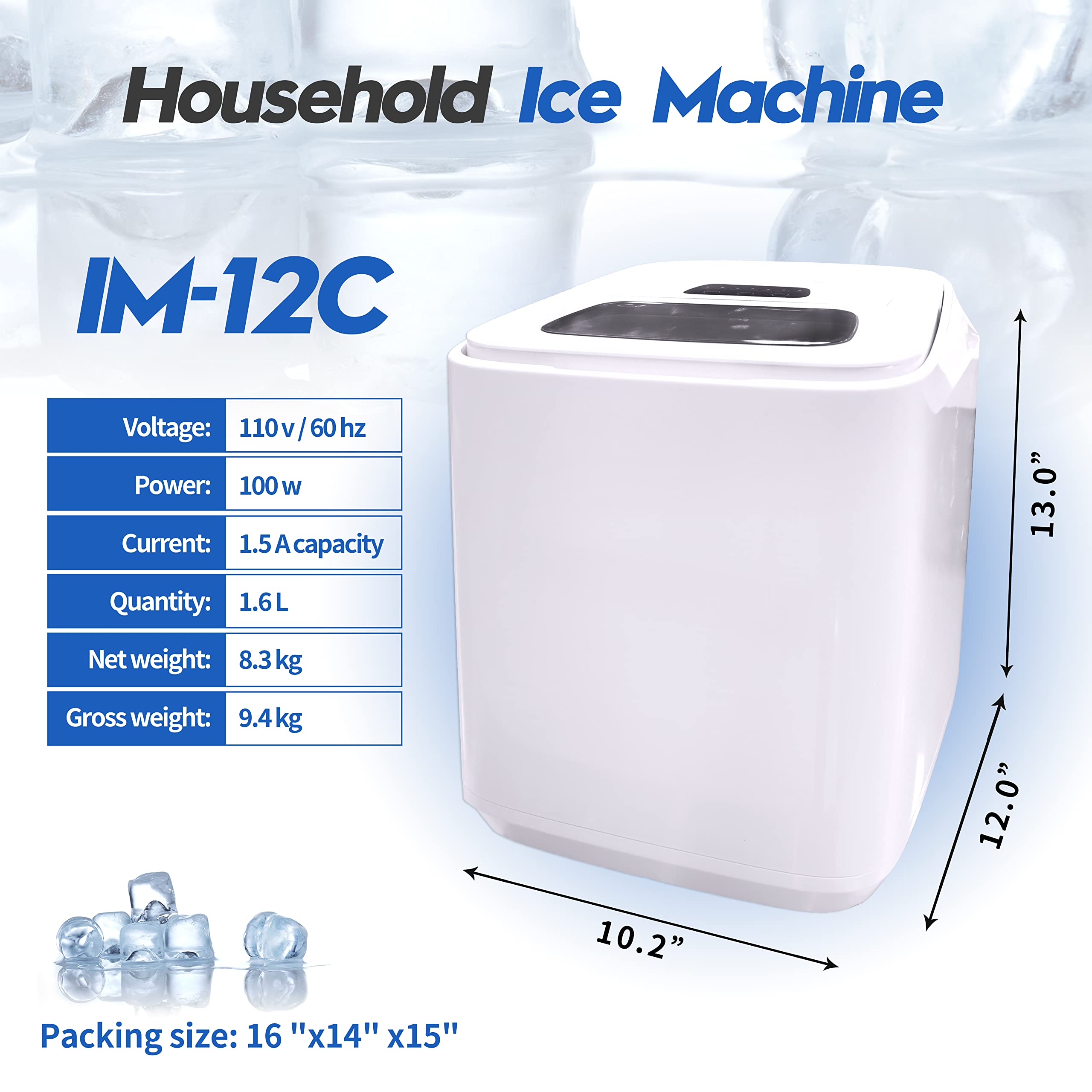 Countertop Ice Maker, 9 Cubes Ice Machine Ready in 6 Mins, 26Lbs/24H, Self-Cleaning Ice Machine with Ice Scoop and Baseket 3 Size of Bullet Ice Optional for Home Kitchen Office Bar Party