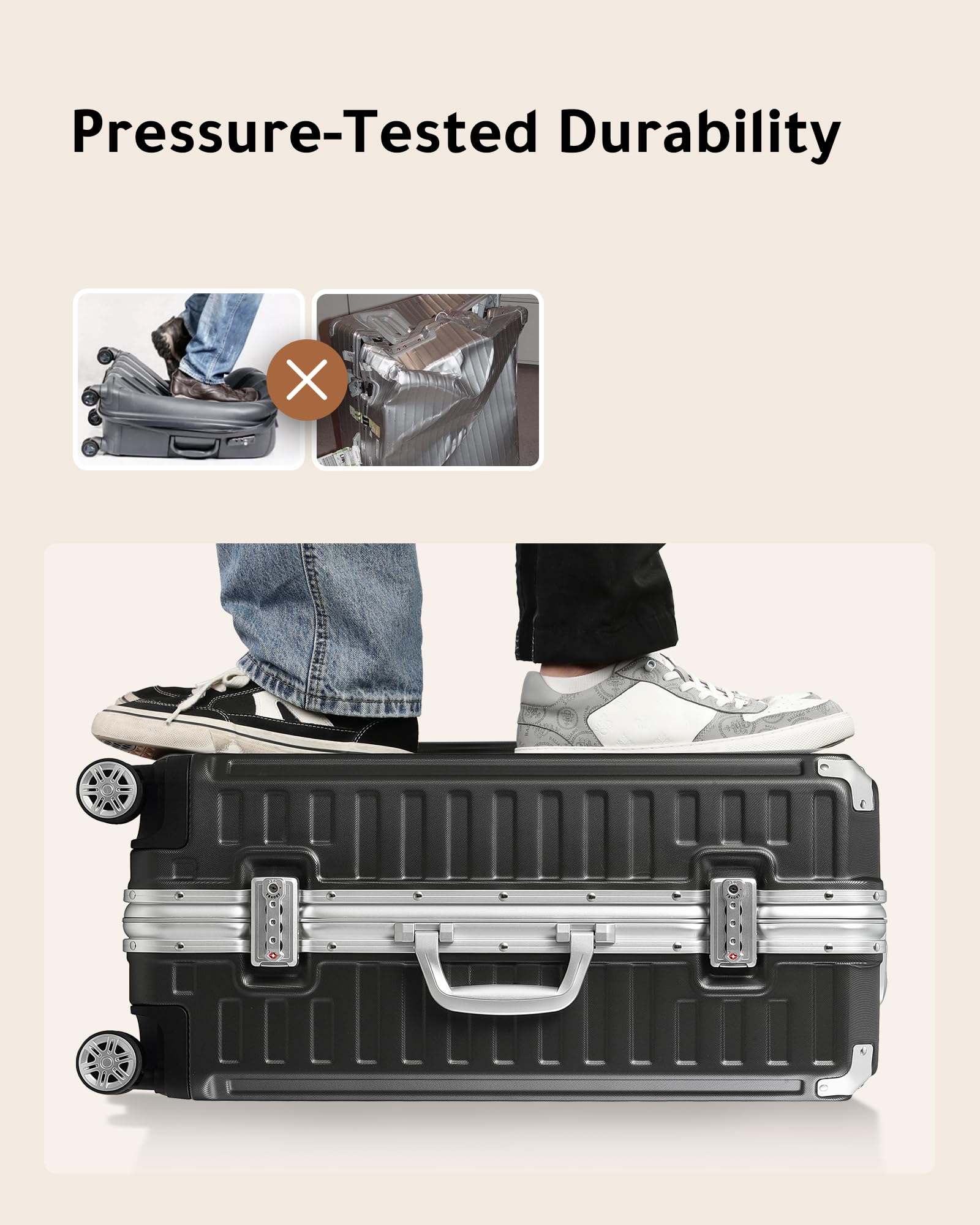 LUGGEX Carry On Luggage with Aluminum Frame, Polycarbonate Zipperless Luggage with Wheels, White Hard Shell Luggage 4 Metal Corner