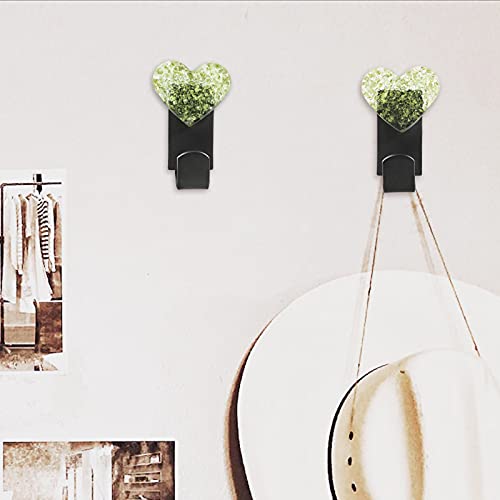 mookaitedecor Set of 2 Peridot Heart Shape Healing Crystal Coat Hooks Wall Mounted, Decorative Wall Hanger for Bathroom Kitchcen Hanging