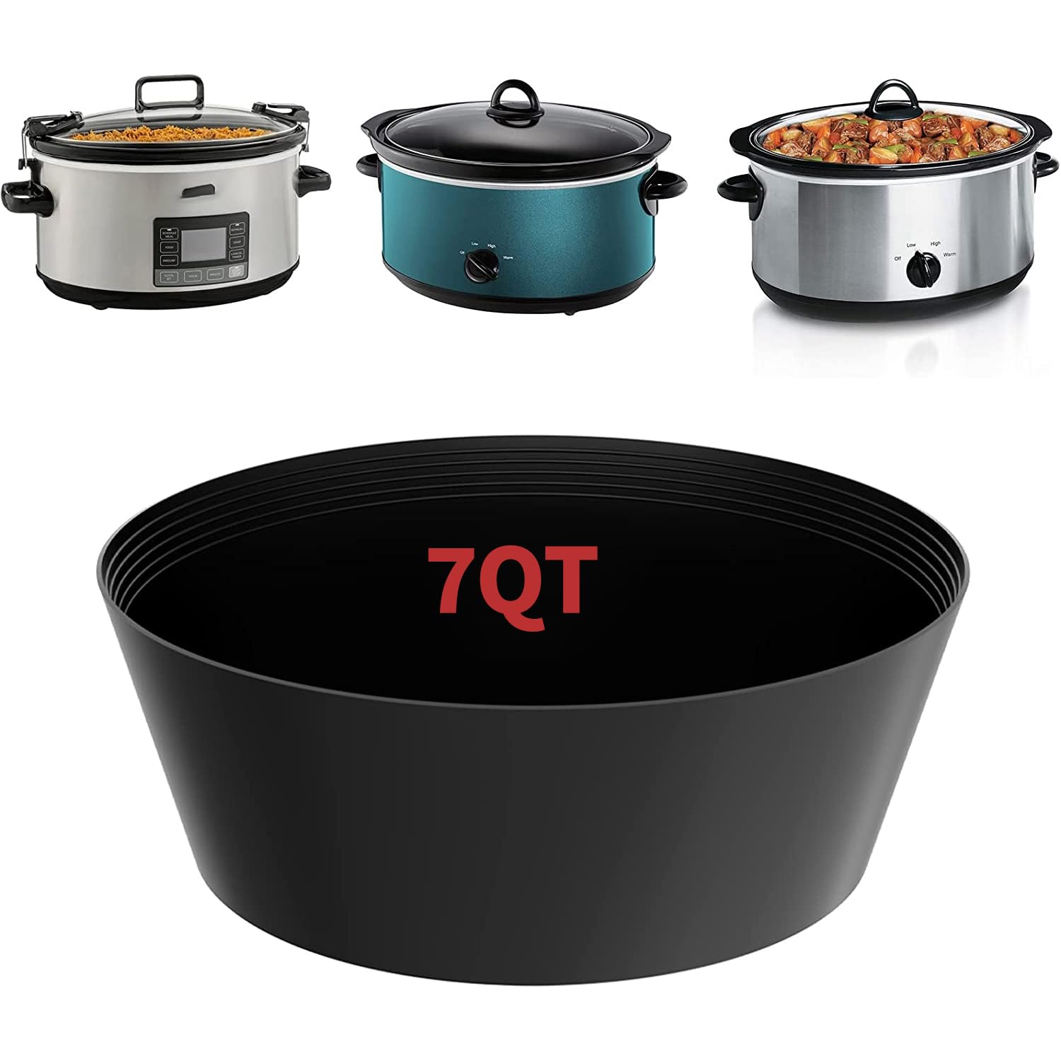 Slow Cook Silicone Liners, 7 Qt Crockpot and Slow Cook Compatible, BPA Free - Easy Cleanup Dishwasher, 7 Quart Fit with Crock Pot Black Liners Leakproof Dishwasher Safe Cooking Liner (Black)