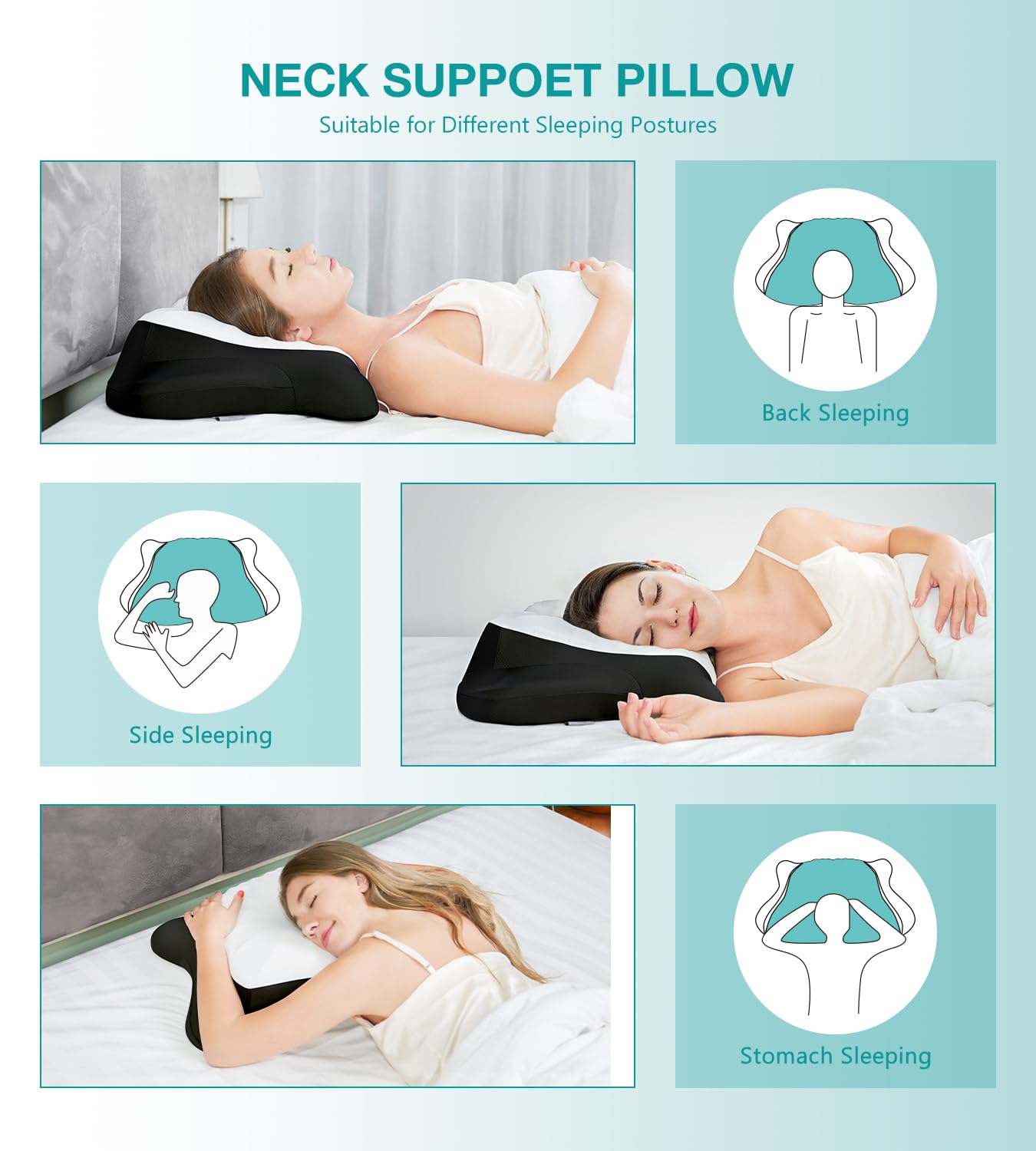 FAIORD Cervical Memory Foam Contour Pillows for Neck and Shoulder Pain, Adjustable Support Side Sleeper Pillows with Cooling Pillow Cases, Bed Pillow for Back Stomach Sleepers Black