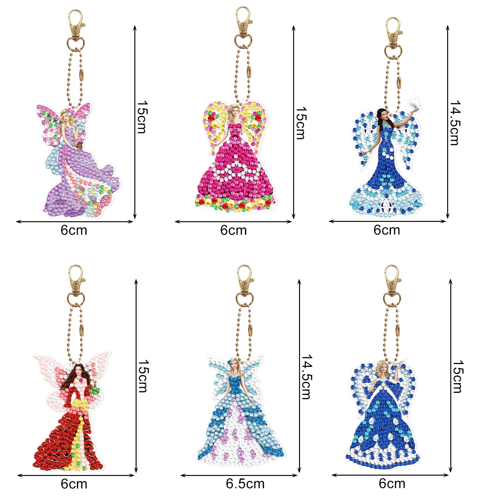 LUSandy 6pcs DIY 5D Angel Lady Diamond Painting Keychain Kits Double Sided Special Shape Lady Diamond Art Key Chain Key Ring Set for Backpack Shoulder Bag Accessories Adults and Kids