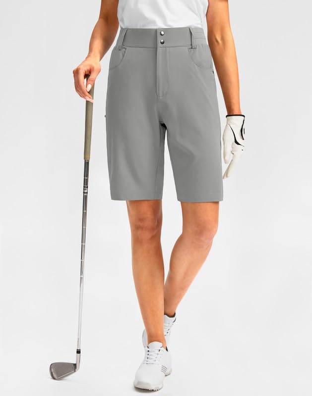 Women's Long Golf Hiking Shorts with Pockets 10" Quick Dry Lightweight Cargo Bermuda Shorts for Women Knee Length(Glacier Gray,XL)