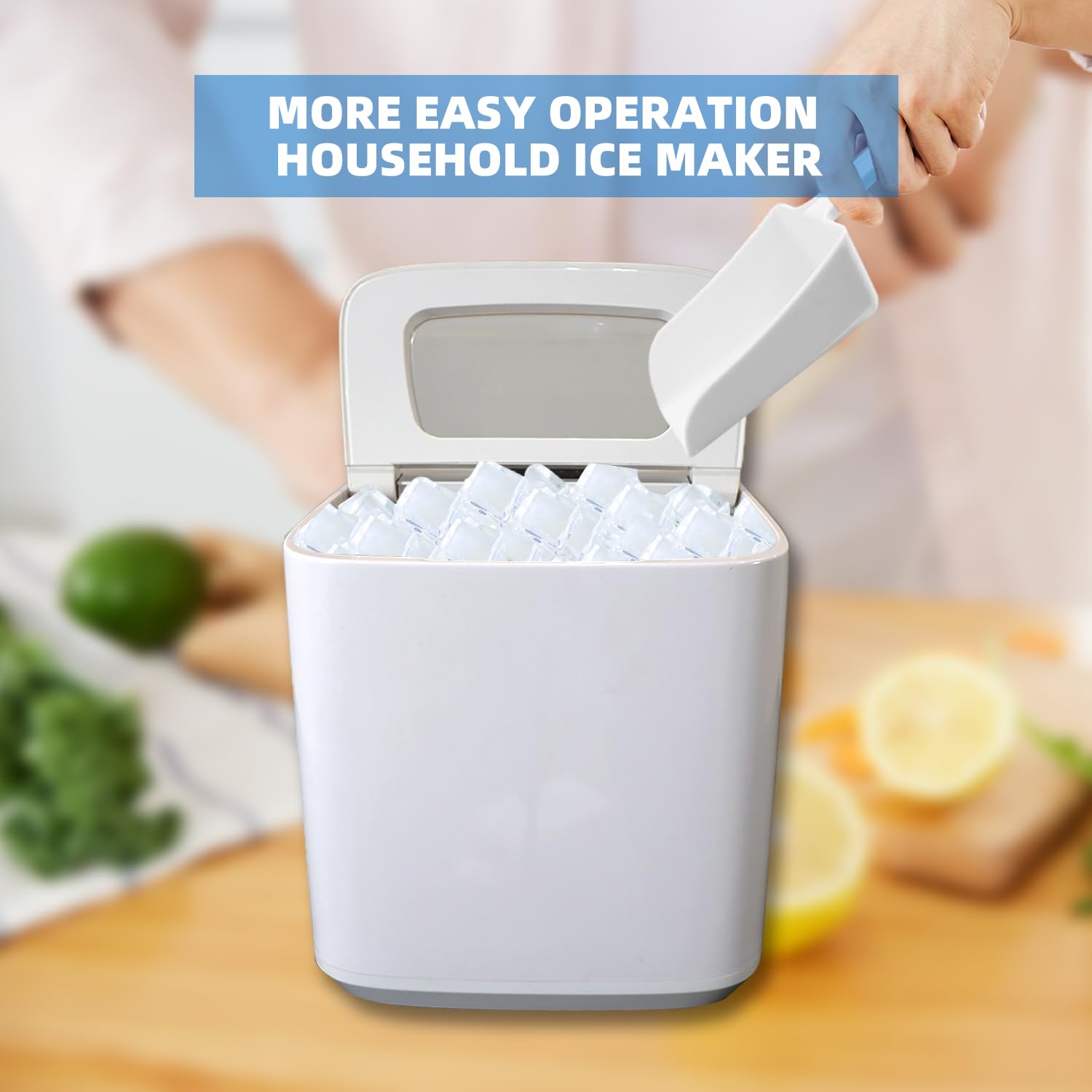 Countertop Ice Maker, 9 Cubes Ice Machine Ready in 6 Mins, 26Lbs/24H, Self-Cleaning Ice Machine with Ice Scoop and Baseket 3 Size of Bullet Ice Optional for Home Kitchen Office Bar Party