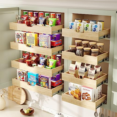 LOVMOR Soft Close Wood Pull Out Cabinet Organizer 10½” W x 10 ³/₁₀” D, Slide Out Cabinet Organizer with Full Extension Rail Slides Pull Out Drawer for Wall Cabinets and Pantry…