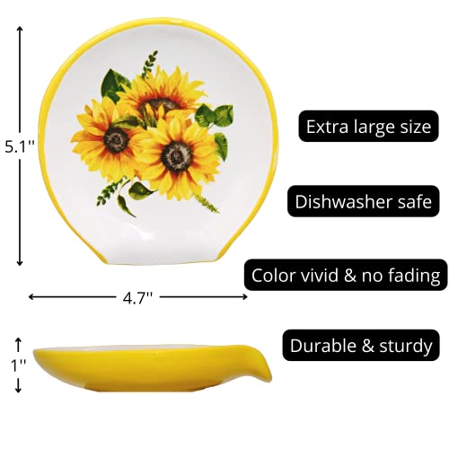 Sunflower Kitchen Decor - Sunflower Spoon Rest, Ceramic Spoon Rest for Stove top | Large Spoon Rest for Kitchen Counter | Farmhouse Kitchen Utensil Holder Spoon Holder | Sunflower Gifts for Women