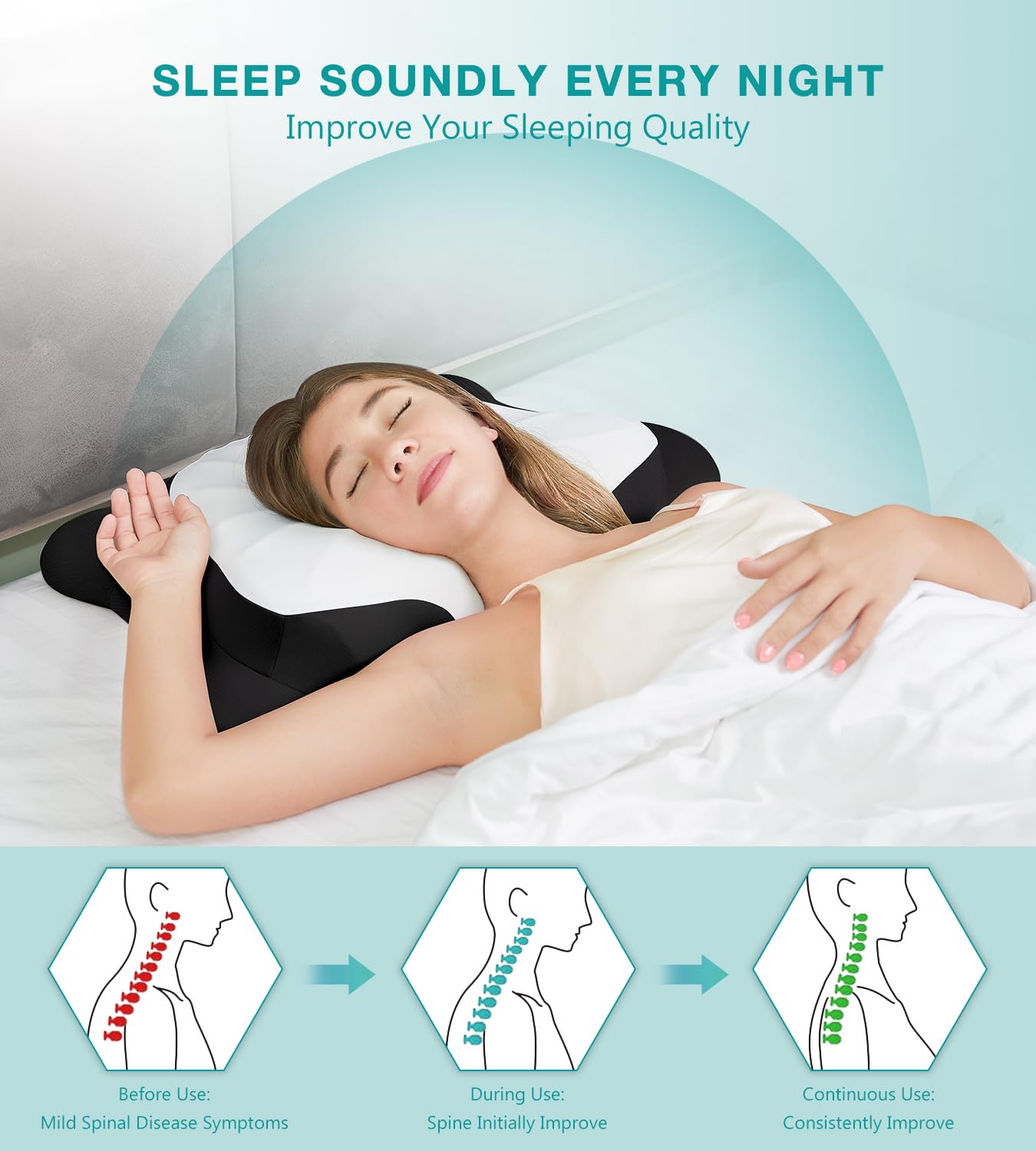 FAIORD Cervical Memory Foam Contour Pillows for Neck and Shoulder Pain, Adjustable Support Side Sleeper Pillows with Cooling Pillow Cases, Bed Pillow for Back Stomach Sleepers Black