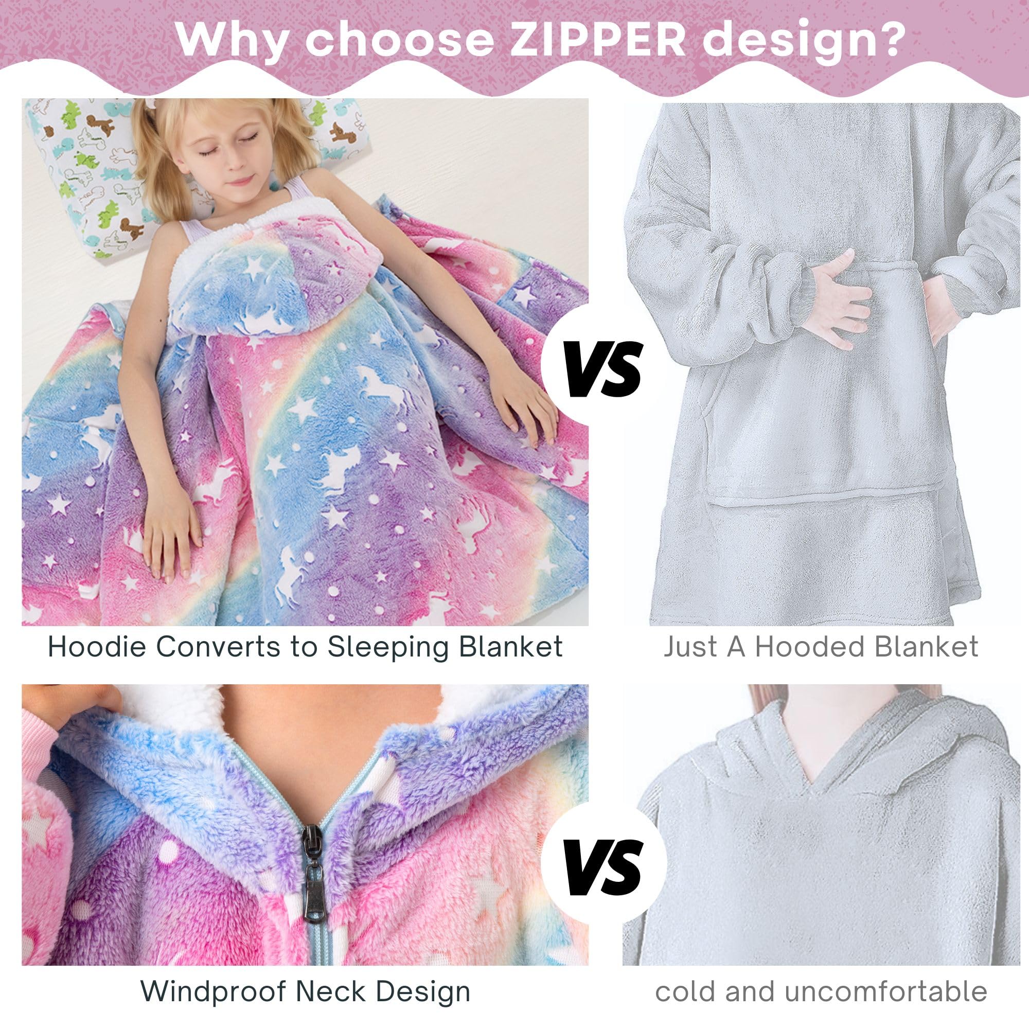 MeMoreCool Wearable Blanket Kids Blanket Hoodie, Hooded Blanket Kids Comfy Blanket Sweatshirt, Toddler Blanket with Hood