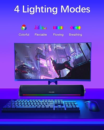 Computer Speakers, Hi-Fi Sound Quality Computer Sound Bar, Bluetooth 5.0 & 3.5mm Wired PC Speakers with 4 Dynamic Lighting Modes, USB Powered Speakers for PC, Desktop, Laptops, Phones, Monitors, Xbox