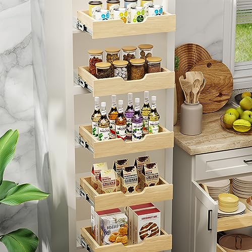 LOVMOR Soft Close Wood Pull Out Cabinet Organizer 10½” W x 10 ³/₁₀” D, Slide Out Cabinet Organizer with Full Extension Rail Slides Pull Out Drawer for Wall Cabinets and Pantry…