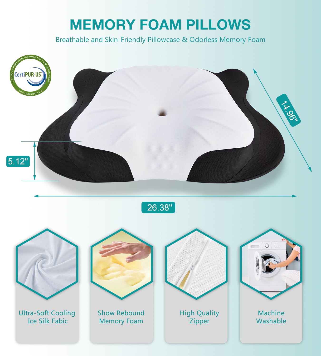 FAIORD Cervical Memory Foam Contour Pillows for Neck and Shoulder Pain, Adjustable Support Side Sleeper Pillows with Cooling Pillow Cases, Bed Pillow for Back Stomach Sleepers Black