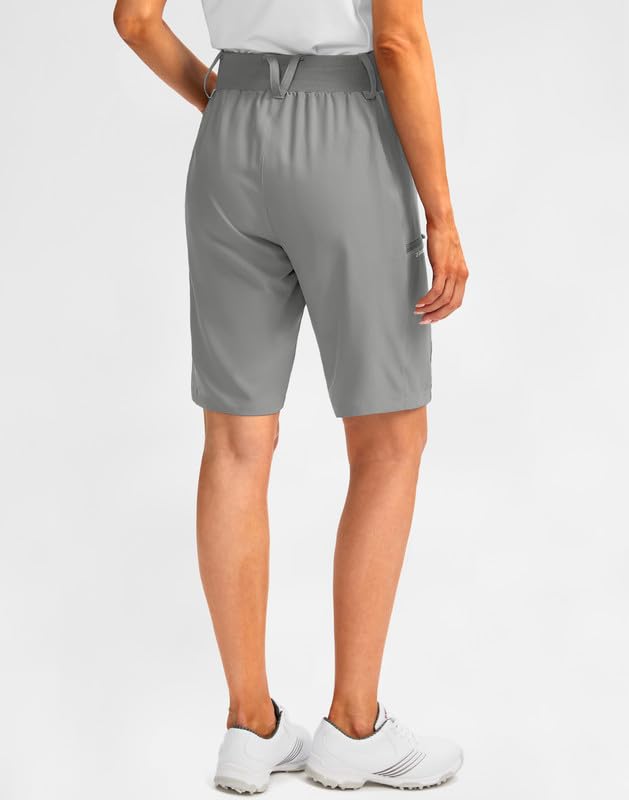 Women's Long Golf Hiking Shorts with Pockets 10" Quick Dry Lightweight Cargo Bermuda Shorts for Women Knee Length(Glacier Gray,XL)
