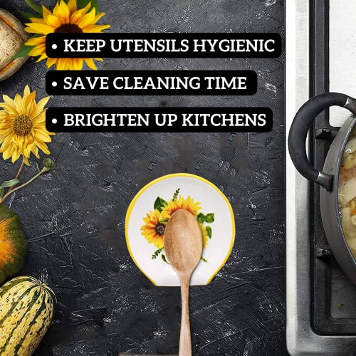 Sunflower Kitchen Decor - Sunflower Spoon Rest, Ceramic Spoon Rest for Stove top | Large Spoon Rest for Kitchen Counter | Farmhouse Kitchen Utensil Holder Spoon Holder | Sunflower Gifts for Women