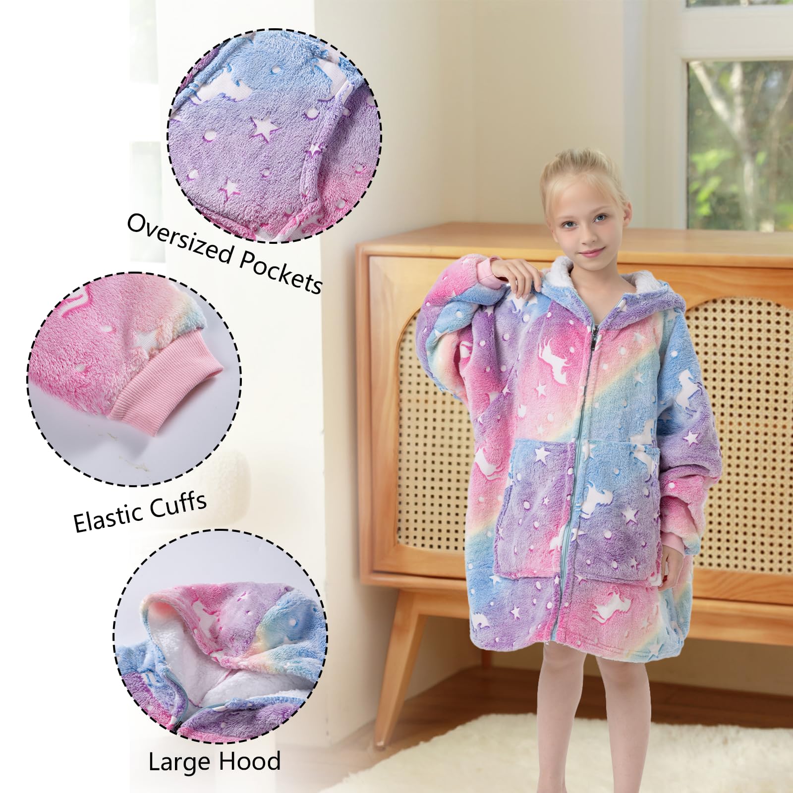 MeMoreCool Wearable Blanket Kids Blanket Hoodie, Hooded Blanket Kids Comfy Blanket Sweatshirt, Toddler Blanket with Hood