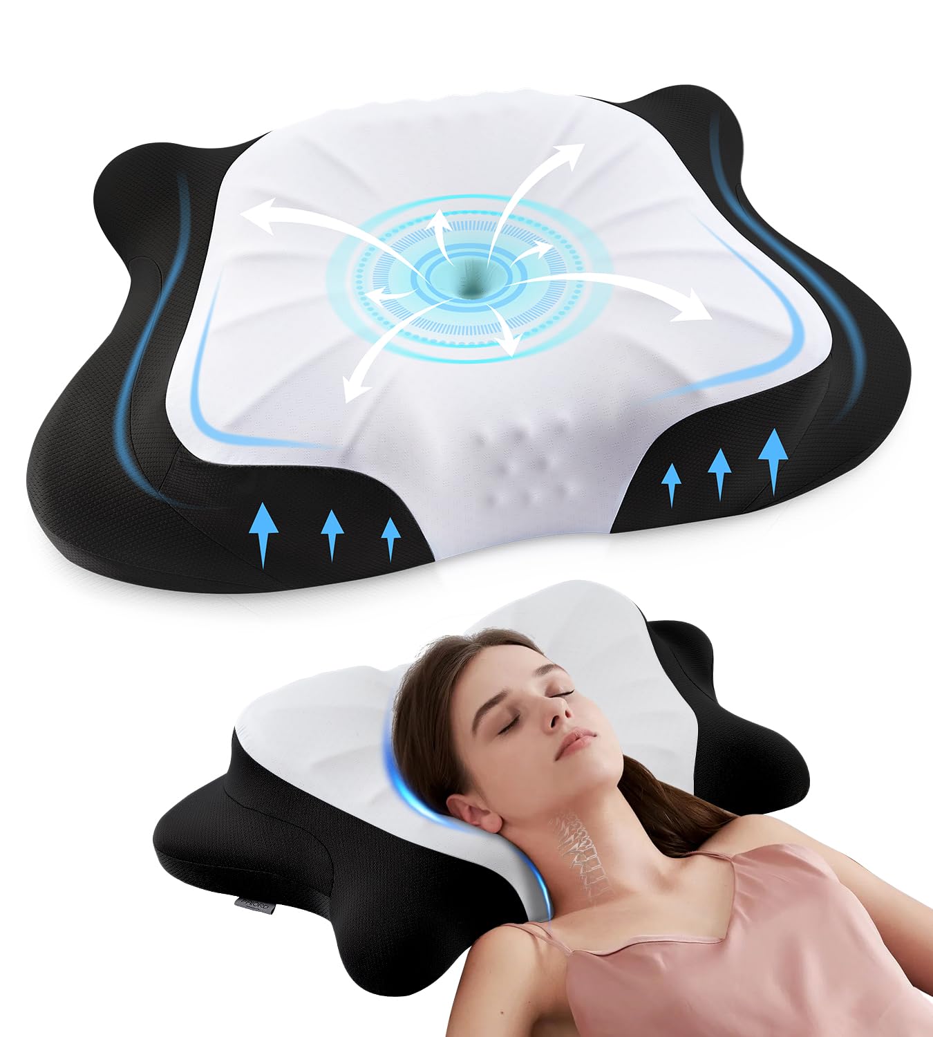 FAIORD Cervical Memory Foam Contour Pillows for Neck and Shoulder Pain, Adjustable Support Side Sleeper Pillows with Cooling Pillow Cases, Bed Pillow for Back Stomach Sleepers Black