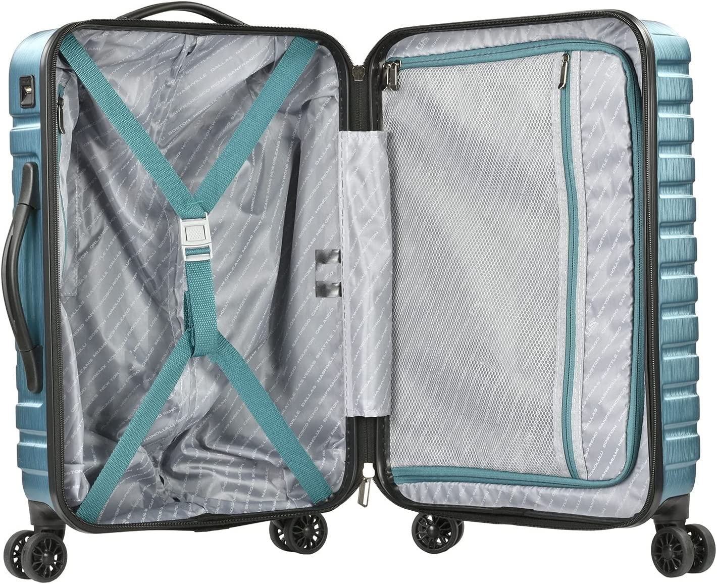 MACNAS Boren Polycarbonate Hardside Rugged Travel Suitcase Luggage with 8 Spinner Wheels, Aluminum Handle, Teal, Carry-on 22-Inch, USB Port