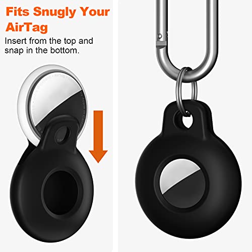 Koaichi Compatible with AirTag Case, Scratch-Resistant, Easy to Carry, Silicone Protective Cover with Carabiner - Black