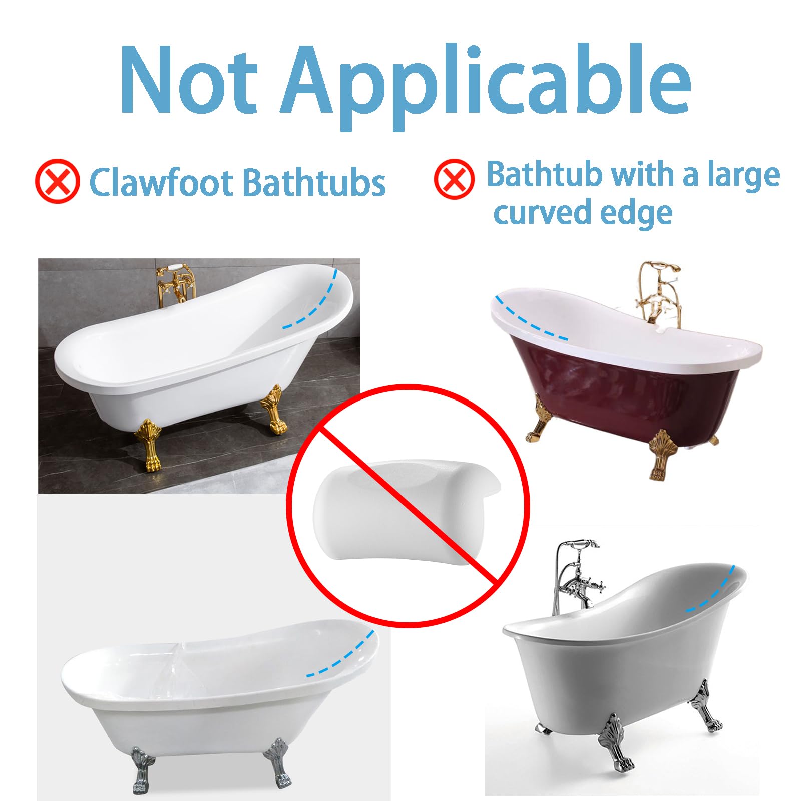 Bath Pillow for tub, Waterproof Bath Pillows for tub Neck and Head Support, Comfortable Bath tub Pillow headrest for Soaking, Spa, Tub Pillow for Bath Accessories with Strong Non-Slip Suction Cups