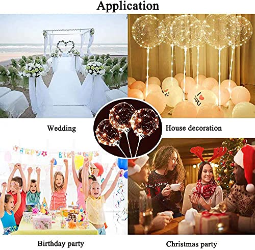 10 Pack LED Bobo Balloons with Stick and Pump,Transparent LED Light Up Balloons, Helium Glow Bubble Balloons with String Lights for Party Birthday Wedding Festival Decorations (Warm white)