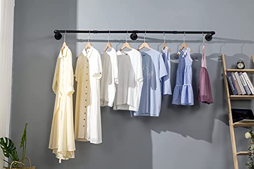 iflove Industrial Pipe Clothing Rack, 70 Inch Wall Mounted Clothes Rack, Wall Racks Hangers Laundry Room for Hanging Clothes, Closet Rods Heavy Duty, Display Rack for Retail, Black with 4 Hooks