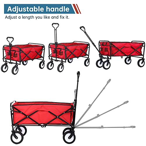 Dkelincs Folding Wagon, Red, Adjustable, Durable, Portable, Resistant, Utility Cart Wagon