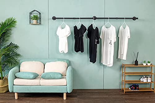 iflove Industrial Pipe Clothing Rack, 70 Inch Wall Mounted Clothes Rack, Wall Racks Hangers Laundry Room for Hanging Clothes, Closet Rods Heavy Duty, Display Rack for Retail, Black with 4 Hooks
