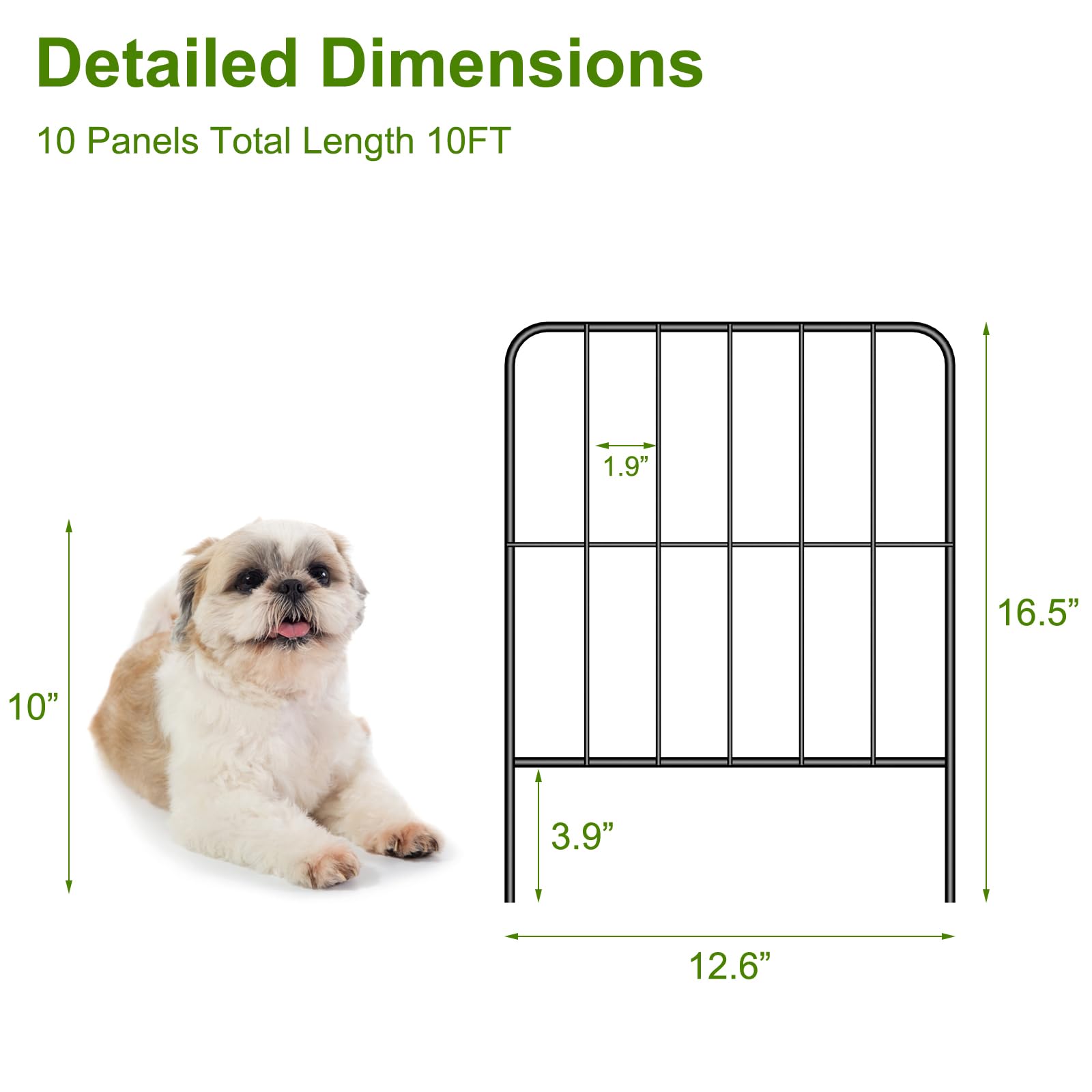 PINPON Small Decorative Garden Fence 10 Pack Animal Barrier Fence 10ft (L) x 16.5in (H) Rustproof Metal Wire Landscape Edging Border for Garden Yard Landscape Patio, Square
