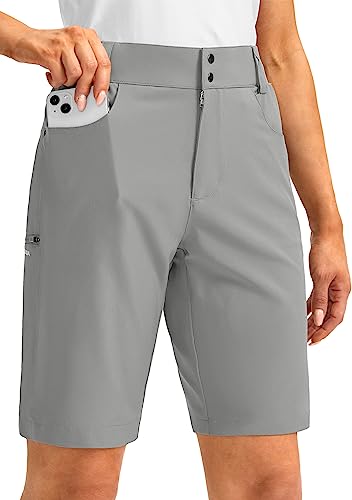 Women's Long Golf Hiking Shorts with Pockets 10" Quick Dry Lightweight Cargo Bermuda Shorts for Women Knee Length(Glacier Gray,XL)