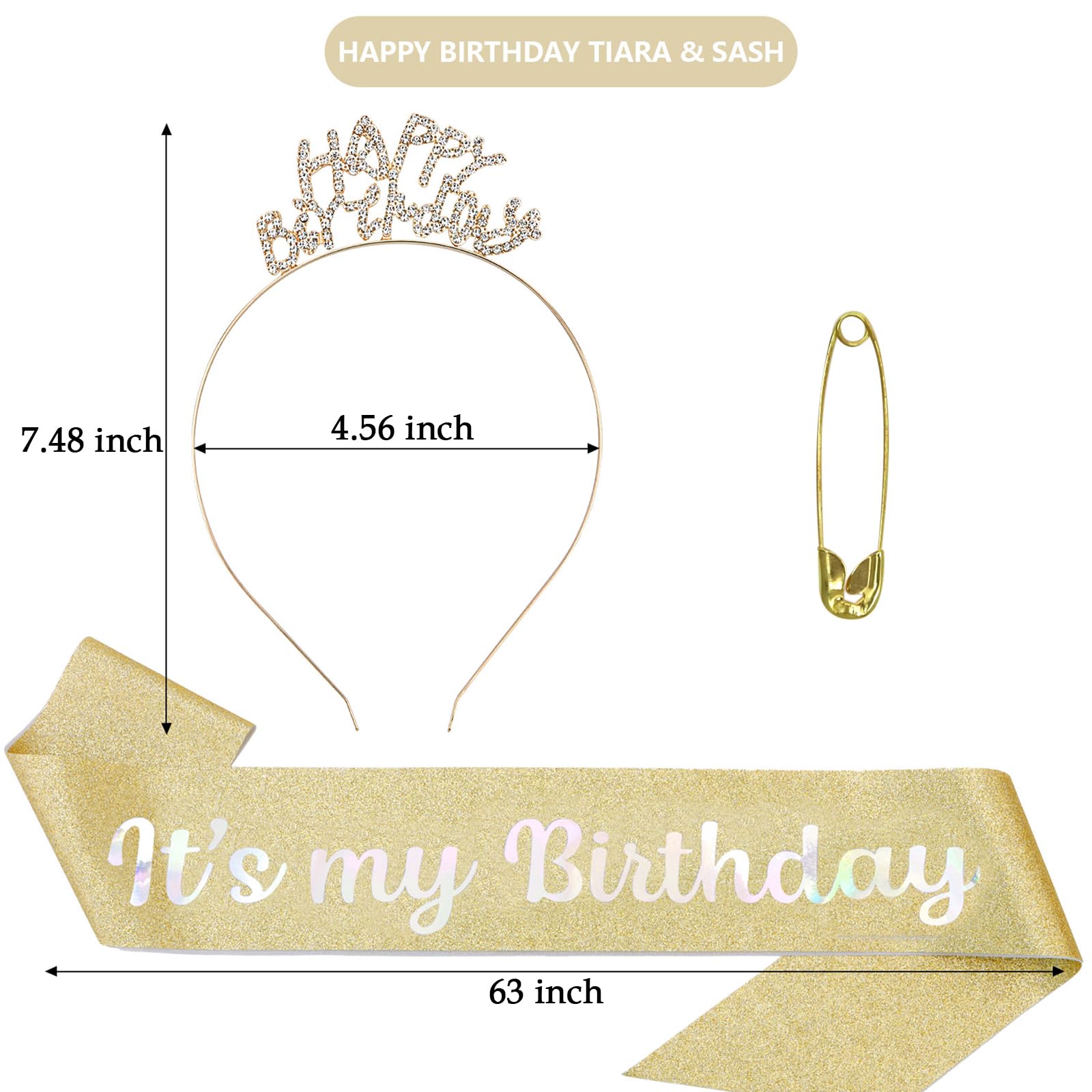 Ondder Gold Birthday Sash and Tiara for Women Birthday Party Decorations for Women Girls