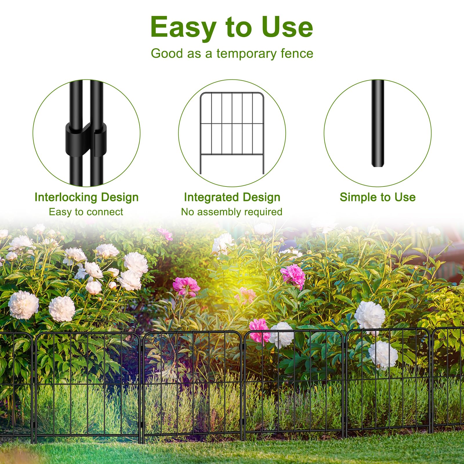 PINPON Small Decorative Garden Fence 10 Pack Animal Barrier Fence 10ft (L) x 16.5in (H) Rustproof Metal Wire Landscape Edging Border for Garden Yard Landscape Patio, Square