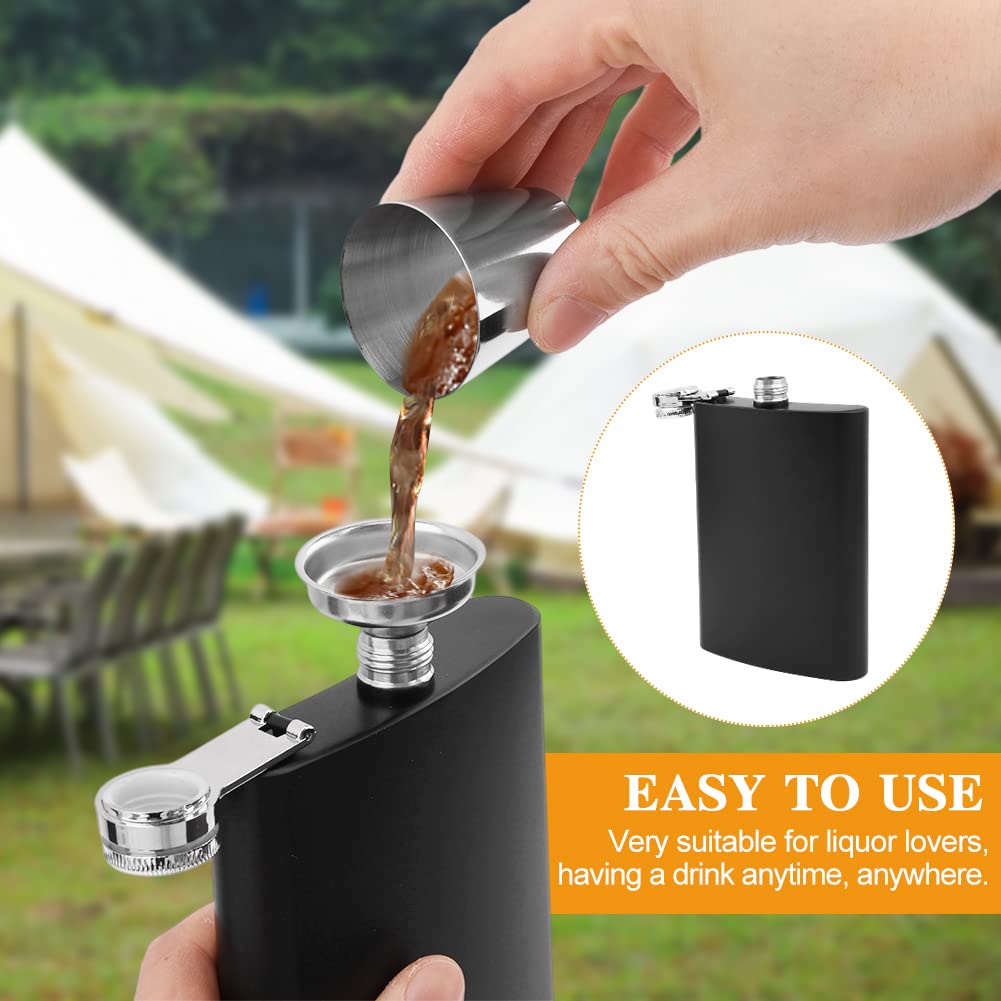 6pcs/set 8oz 12oz Party Camping Barbecue Stainless Steel Hip Flask With Funnel,Stainless Steel Shot Cup,for Men & Women(Black)