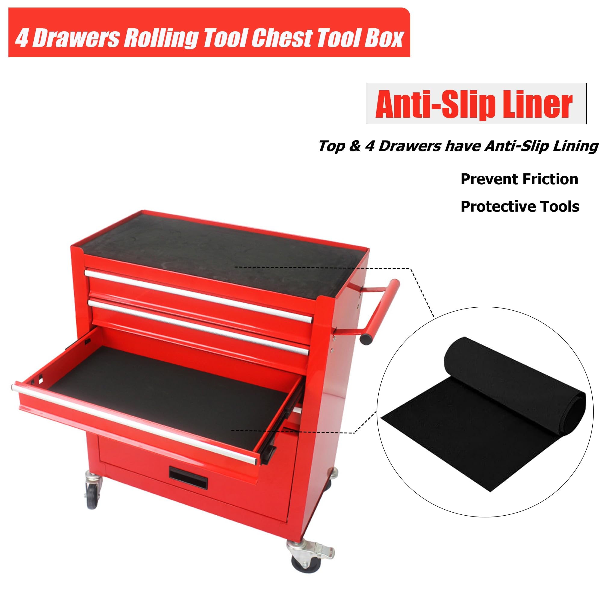 nifoti 4 Drawers Tool Cart on Wheels,Rolling Tool Box Tool Storage, Drawers Rolling Tool Box Organizer Tool Case for Garage, Warehouse, Workshop, Repair Shop (4 Drawers(Red))