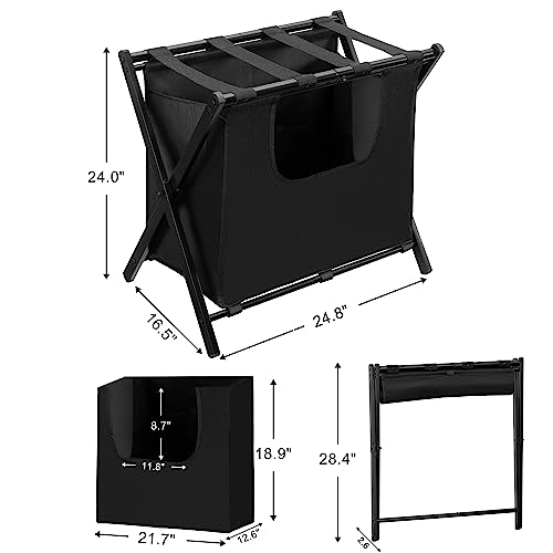 Yifeel Luggage Rack, Folding Suitcase Stand with Laundry Bag, Sturdy Luggage Holder, Steel Frame, Pack of 2, Guest Room, Bedroom, Hotel, Black JLR001B2