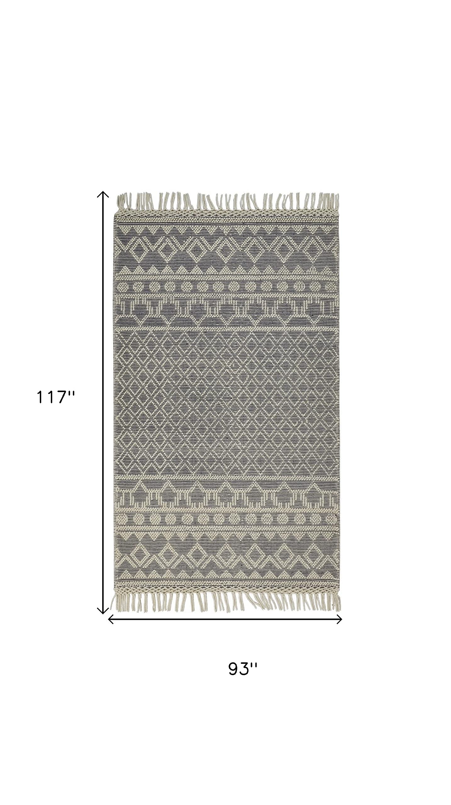 8' X 10' Gray and Ivory Wool Geometric Hand Woven Area Rug with Fringe