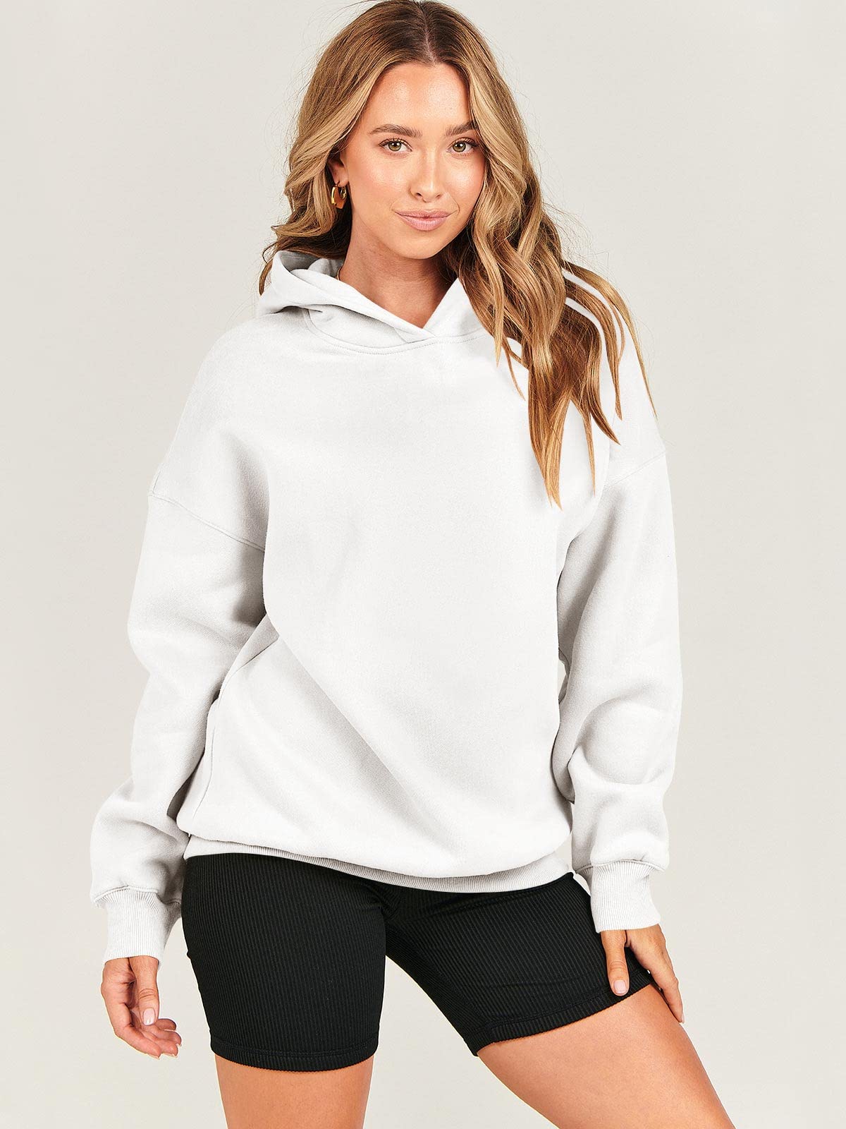 ANRABESS Women’s Fleece Oversized Hoodies Sweatshirt Solid Winter Pullover Hoodie Comfy Loose Fall Trendy Y2K Tops for Teens White A1023baise-M