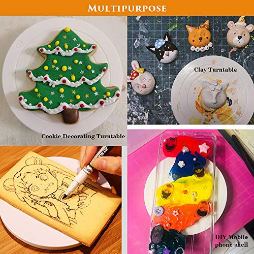 4.7 inch (12cm) Round Cookie Decorating Turntable, Rotating Cake Turntable Stand Baking Decor Plate, Food Contact Safe Plastic - White