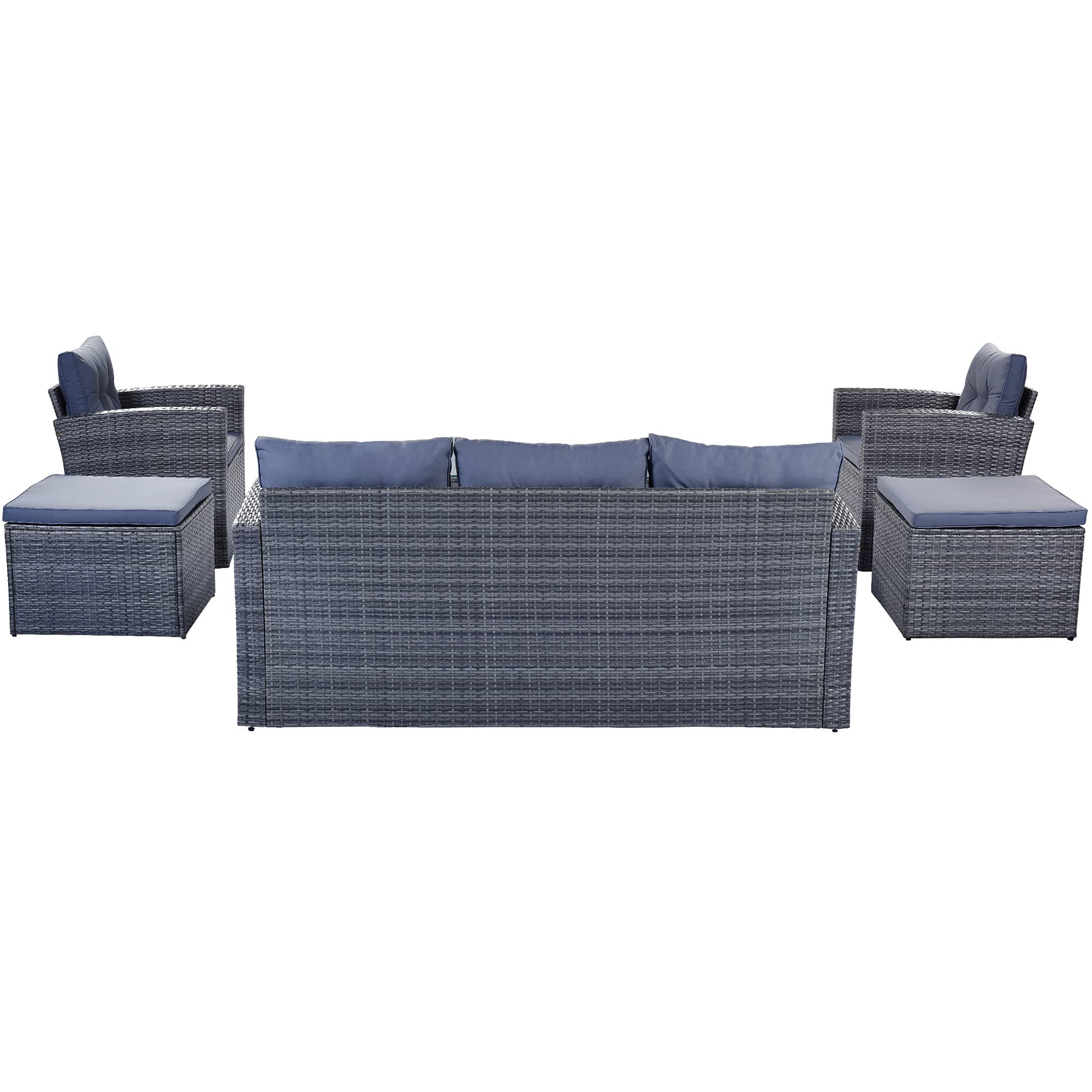 Brabrety 6-Piece All-Weather Wicker PE Rattan Patio Outdoor Dining Conversation Sectional Set with Coffee Table, Wicker Sofas, Removable Cushions for Patio, Deck, Yard, Garden. (Gray#1)