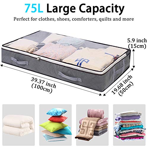 Vieshful 5 Pack 90L Clothes Storage Bags and 5 Pack 75L Underbed Containers,Large Capacity Clothing Organizers for Bedding Blanket Comforter Quilt