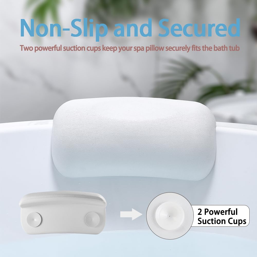 Bath Pillow for tub, Waterproof Bath Pillows for tub Neck and Head Support, Comfortable Bath tub Pillow headrest for Soaking, Spa, Tub Pillow for Bath Accessories with Strong Non-Slip Suction Cups