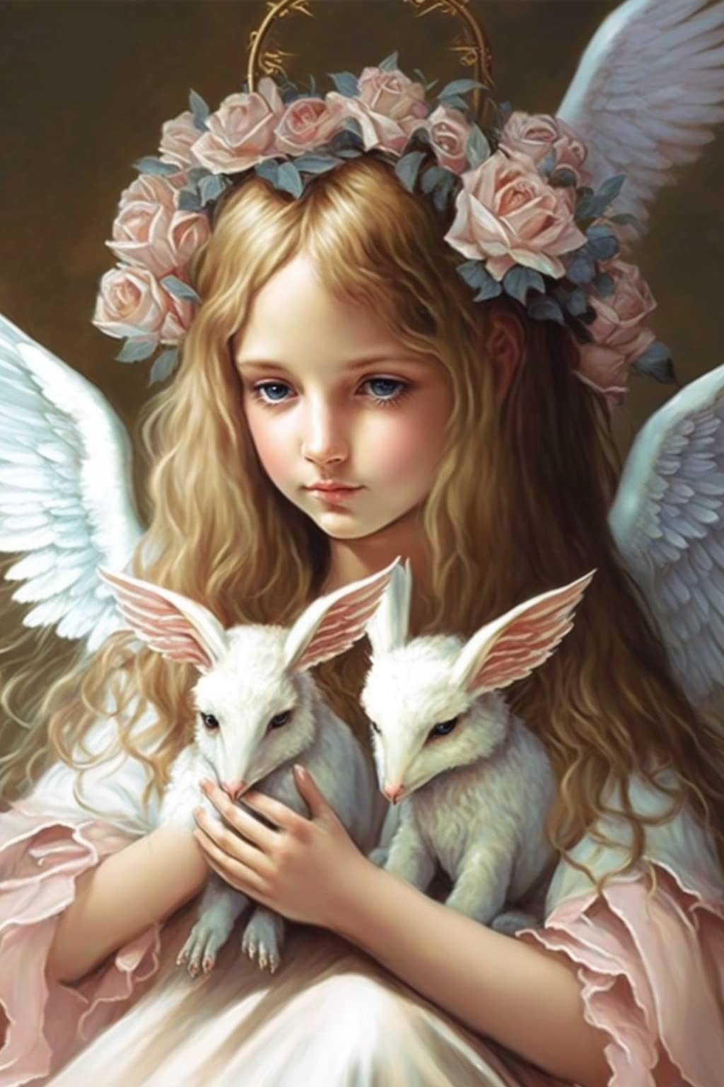 STOJAN Garland Angel Girl Diamond Painting Kits, Diamond Painting 5D Round Diamond Digital Painting Process, Easy Interactive Gift for Beginners DIY, for Home Decor Garden Decor-12X16Inch