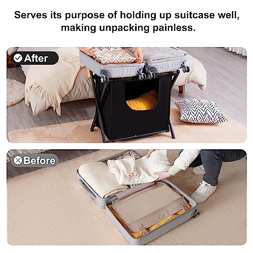 Yifeel Luggage Rack, Folding Suitcase Stand with Laundry Bag, Sturdy Luggage Holder, Steel Frame, Pack of 2, Guest Room, Bedroom, Hotel, Black JLR001B2
