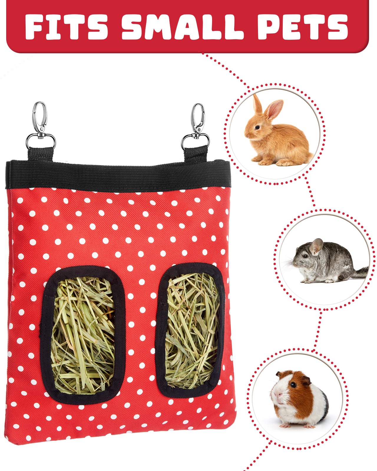 Petbank Rabbit Hay Feeder Guinea Pig Hay Feeder, Hanging Rabbit Hay Feeder Bag with 2 Holes for Chinchilla Hamsters Rabbit Guinea Pig Small Pets